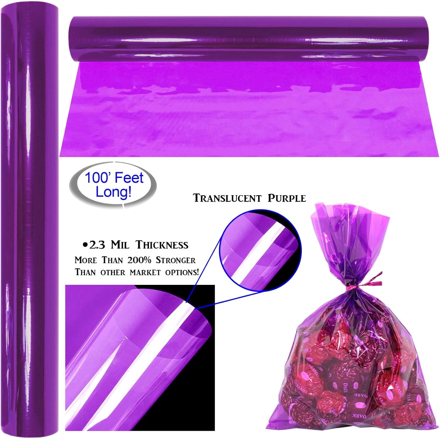 100’ Ft. Long X 16” in. Wide | 2.3 Mil Thick Translucent Purple | Gifts ...