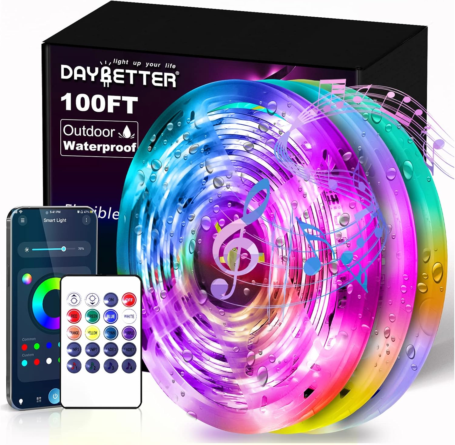 100 Ft Outdoor Led Strip Lights Waterproof, Smart Light Strips with App ...