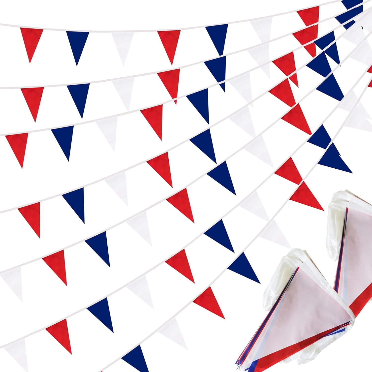 100 Ft Red Dark Blue And White Pennant Banner String Flags Triangle Bunting Flags 60 Flags