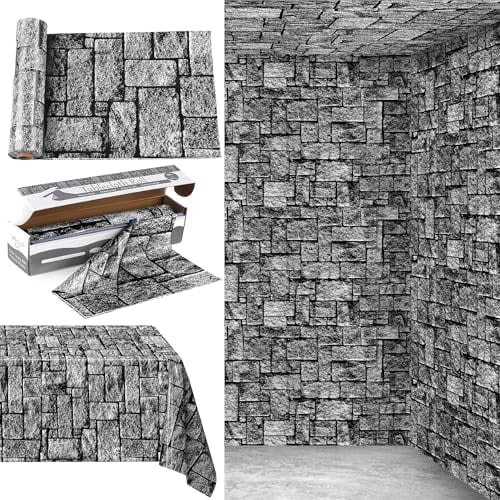 100 Ft x 54 Inch Stone Wall Tablecloth Roll with Cutter Box Disposable ...