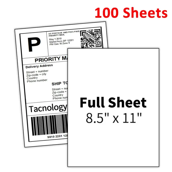 100 Full Sheet Shipping Labels 8.5X11 Self Adhesive Blank Paper For ...