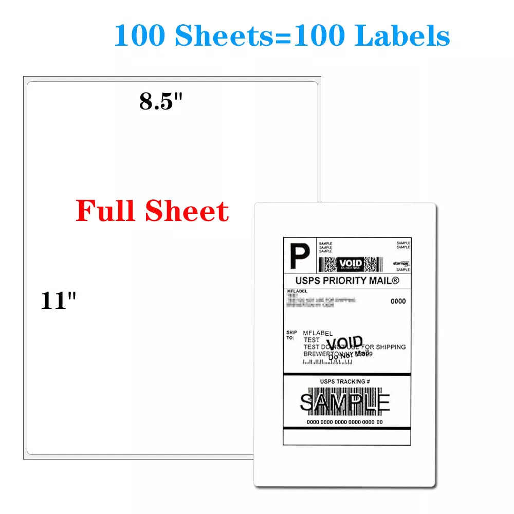 100 Full Sheet Shipping Labels 8.5X11 Self Adhesive Blank Paper For ...
