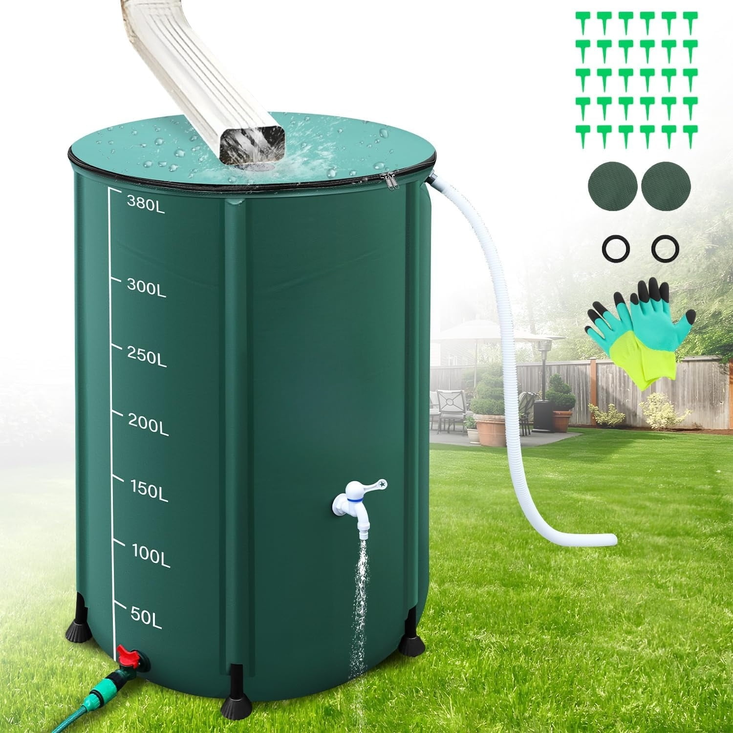 100 Gallon Collapsible Rain Barrel - 1000D PVC Tank with Scale Line ...
