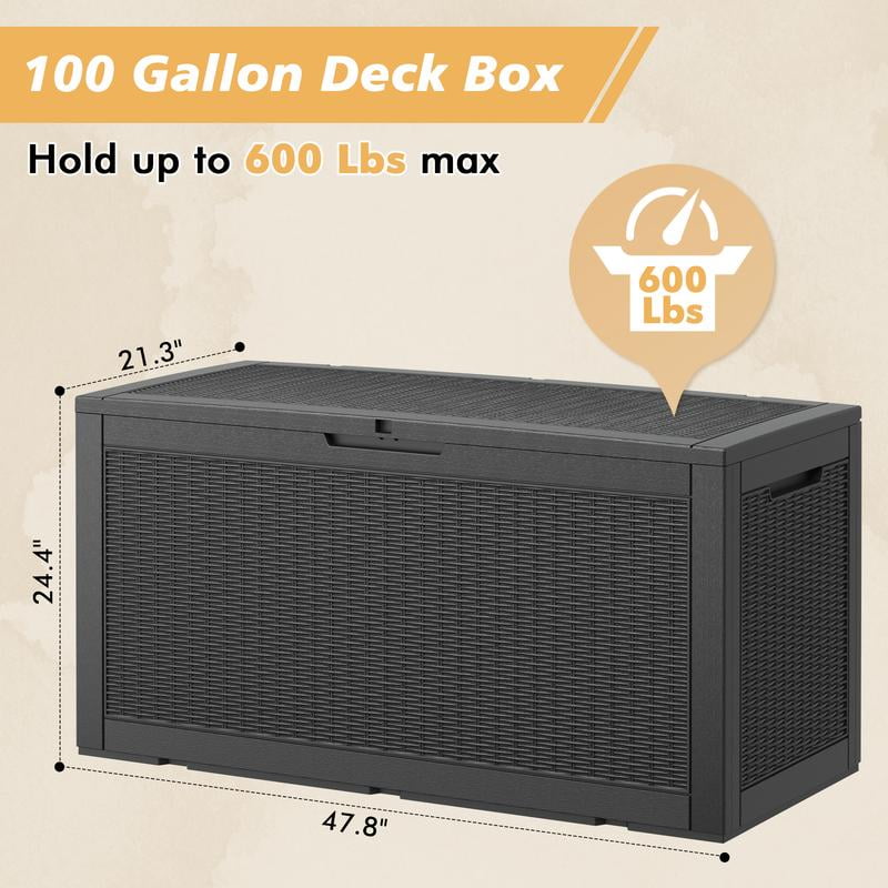 100-Gallon Outdoor Storage Box - Waterproof & UV-Resistant with Locking ...