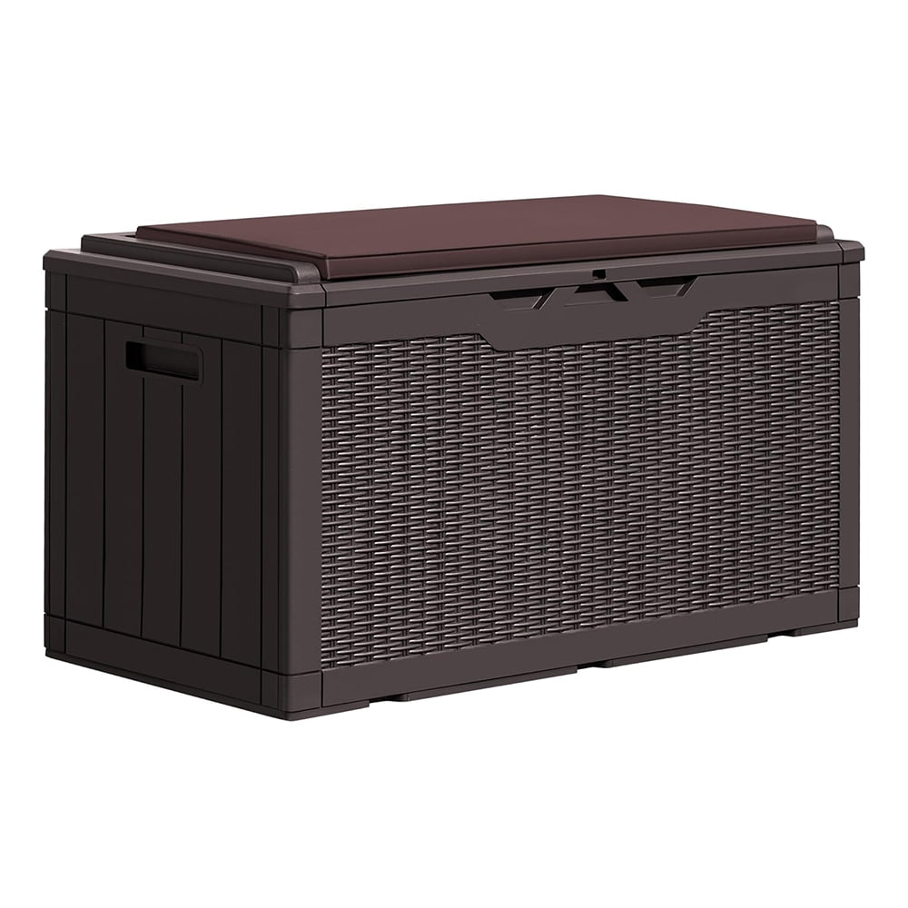 100 Gallon Resin Deck Box with Cushion, Outdoor Large Storage Box ...