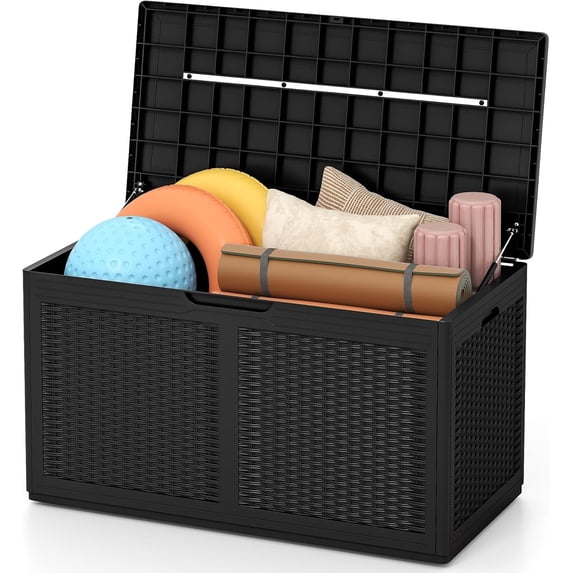 100-Gallon Resin Deck Box - Waterproof Outdoor Storage Box Container w ...