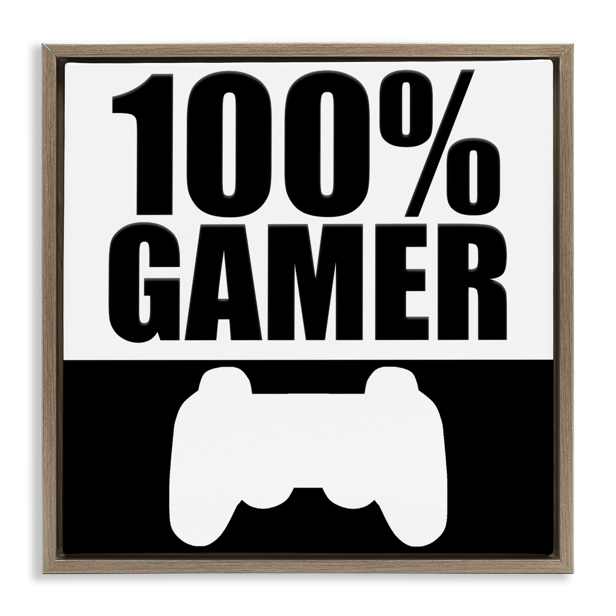 100% Gamer Black & White Brown Framed Floater Canvas Wall Art, design ...