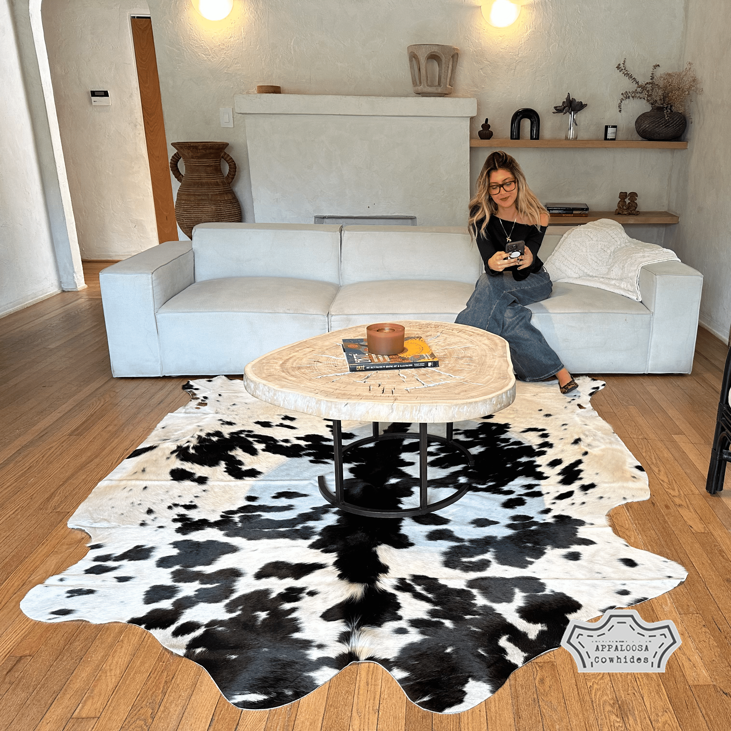 Chromatic Black And White Cowhide Rug, 6x8 ft, Genuine Leather ...