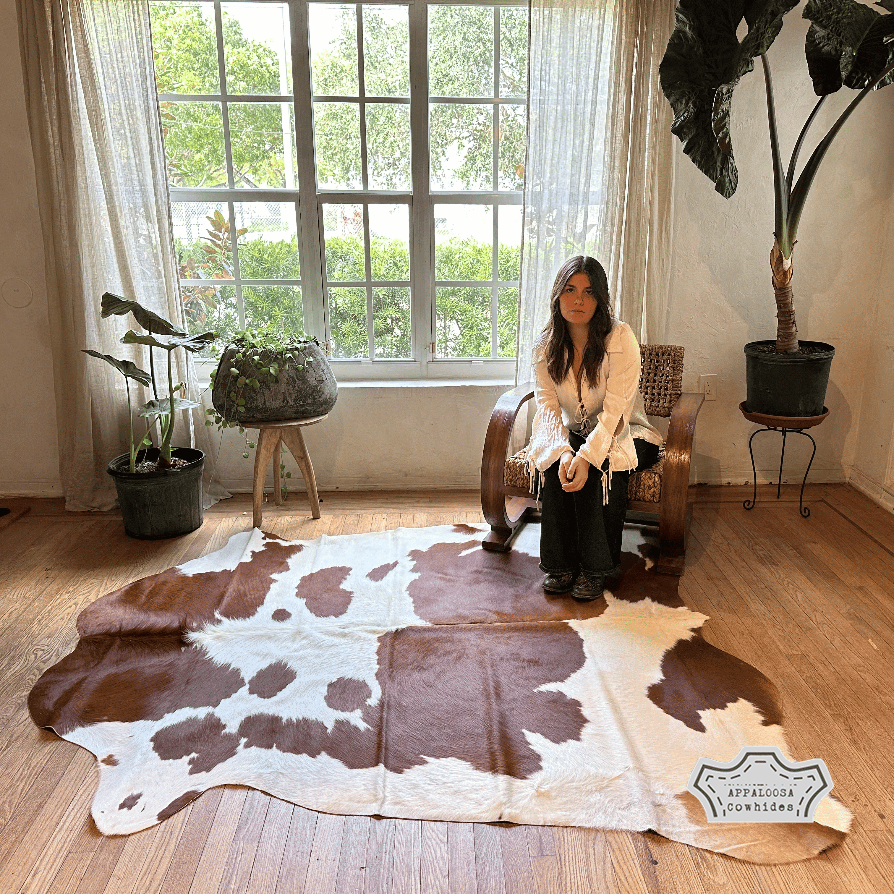 Chromatic Brown And White Cowhide Rug, 6x8 ft, Genuine Leather, Natural ...