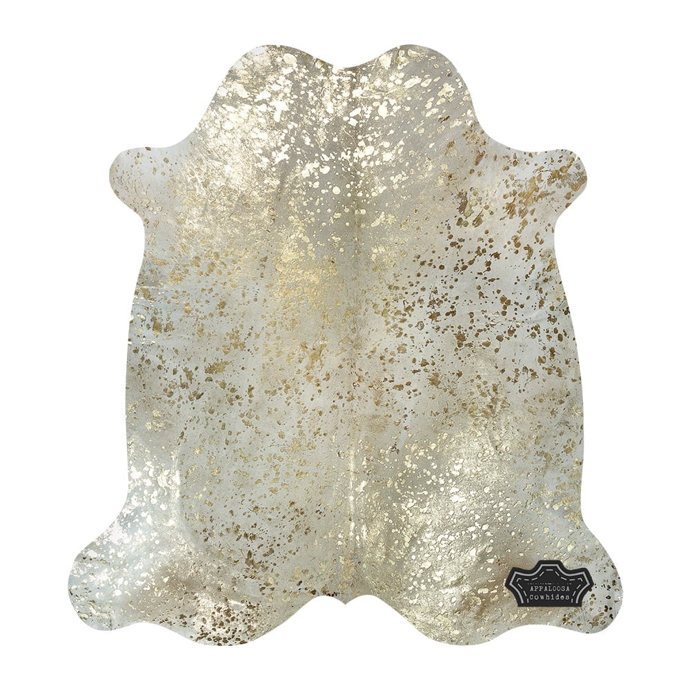 Appaloosa Cowhide Rug, Genuine Leather, Metallic Gold Devore, Large 6 ...