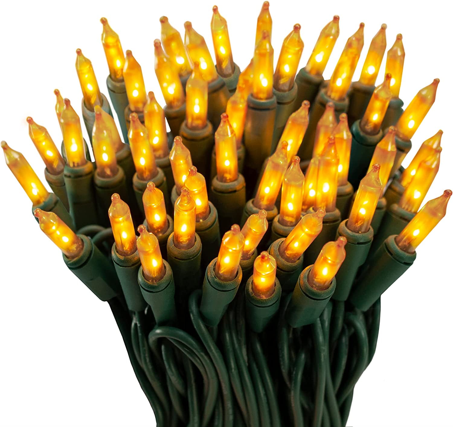 100 Gold Frost Christmas Lights on a Green Wire String, UL Approved ...