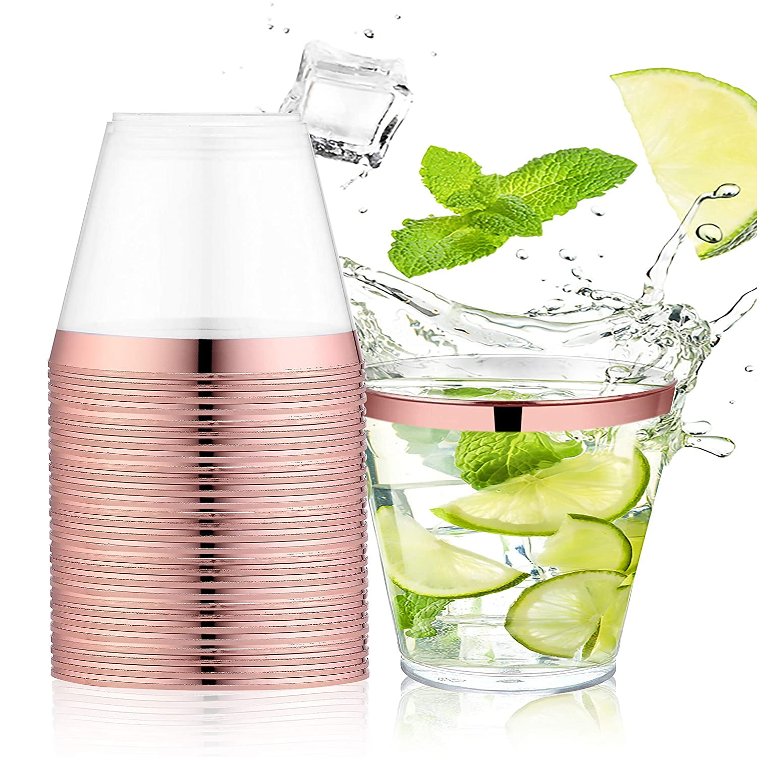 100 Gold Plastic Cups 9 Oz Clear Plastic Cups Old Fashioned Tumblers ...