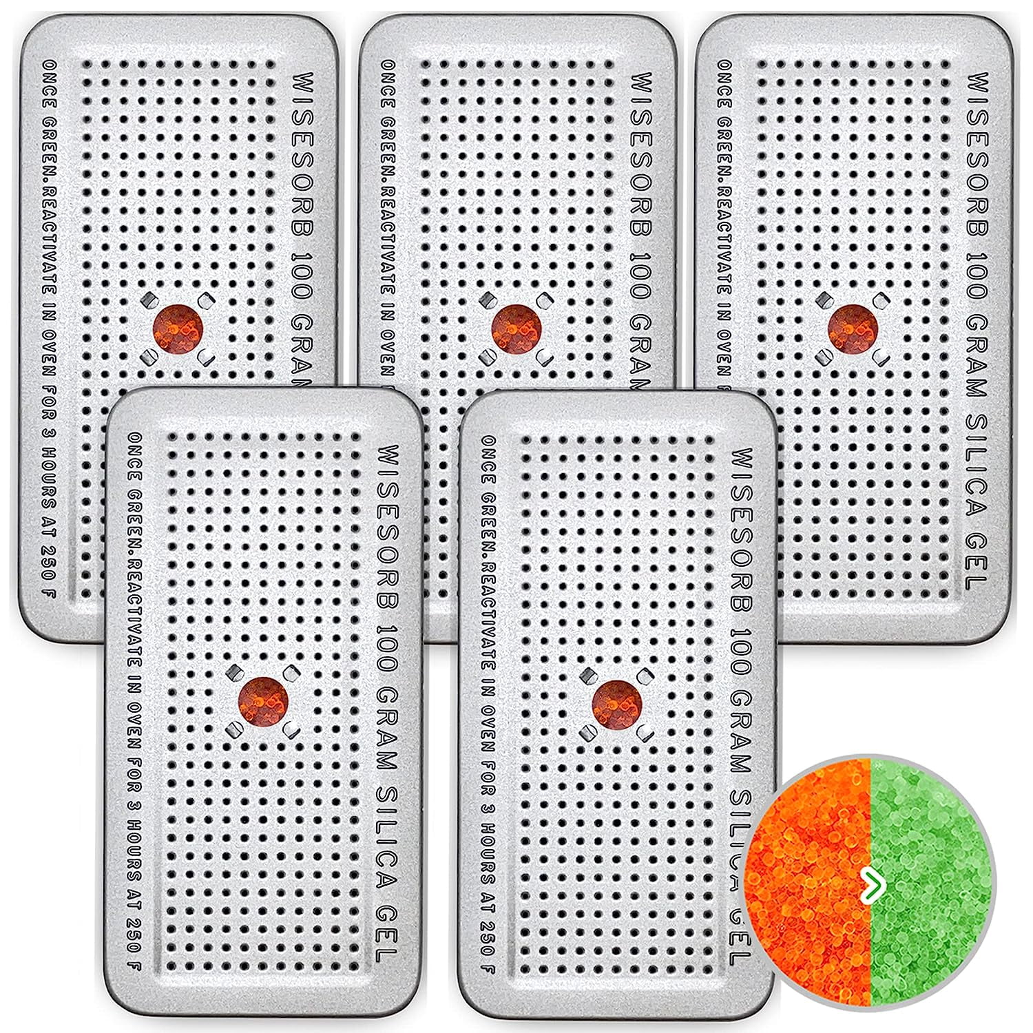 100 Gram 5 Pack Indicating Silica Gel Canister, Gun Safe Dehumidifier ...