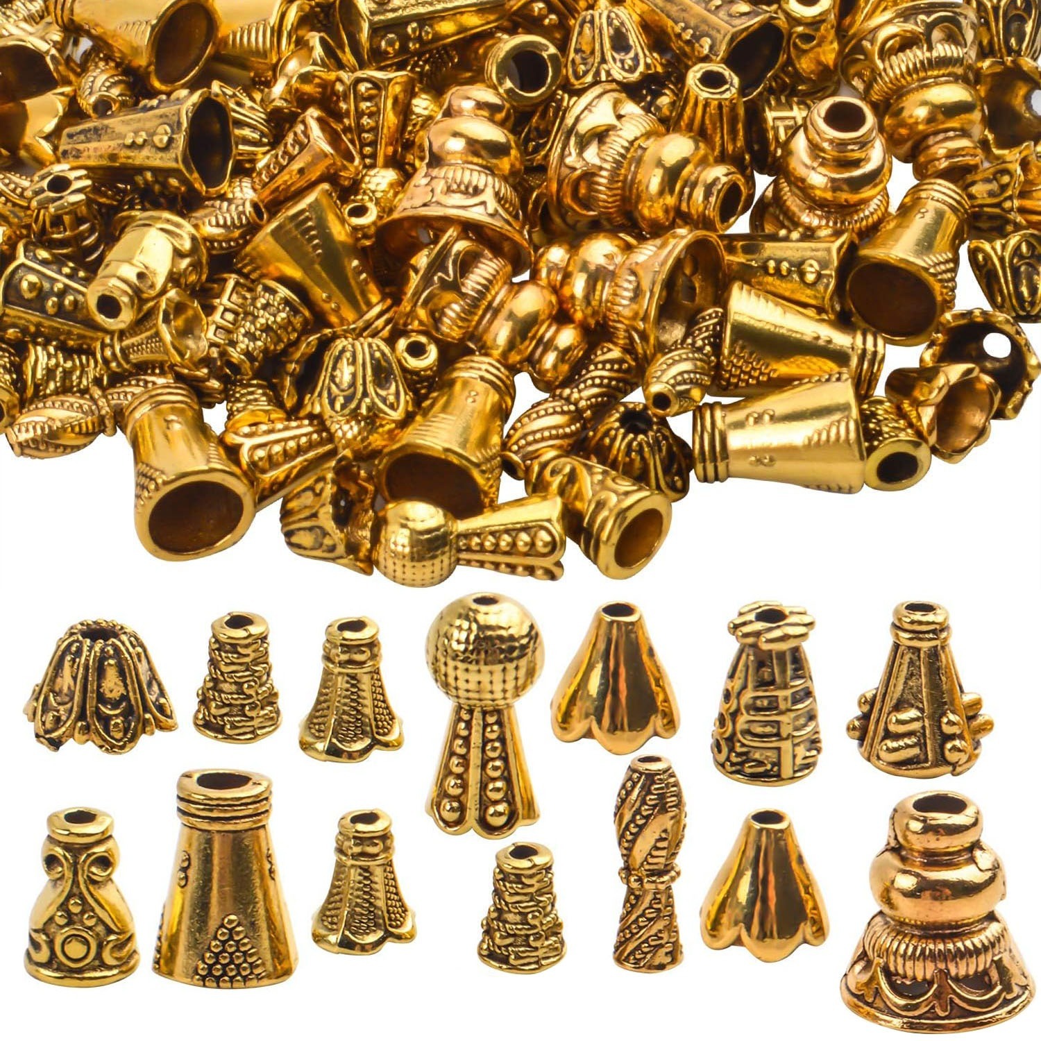 100 Gram Antique Gold Cone Bead Caps Flower End Caps Tassel End Cap for ...