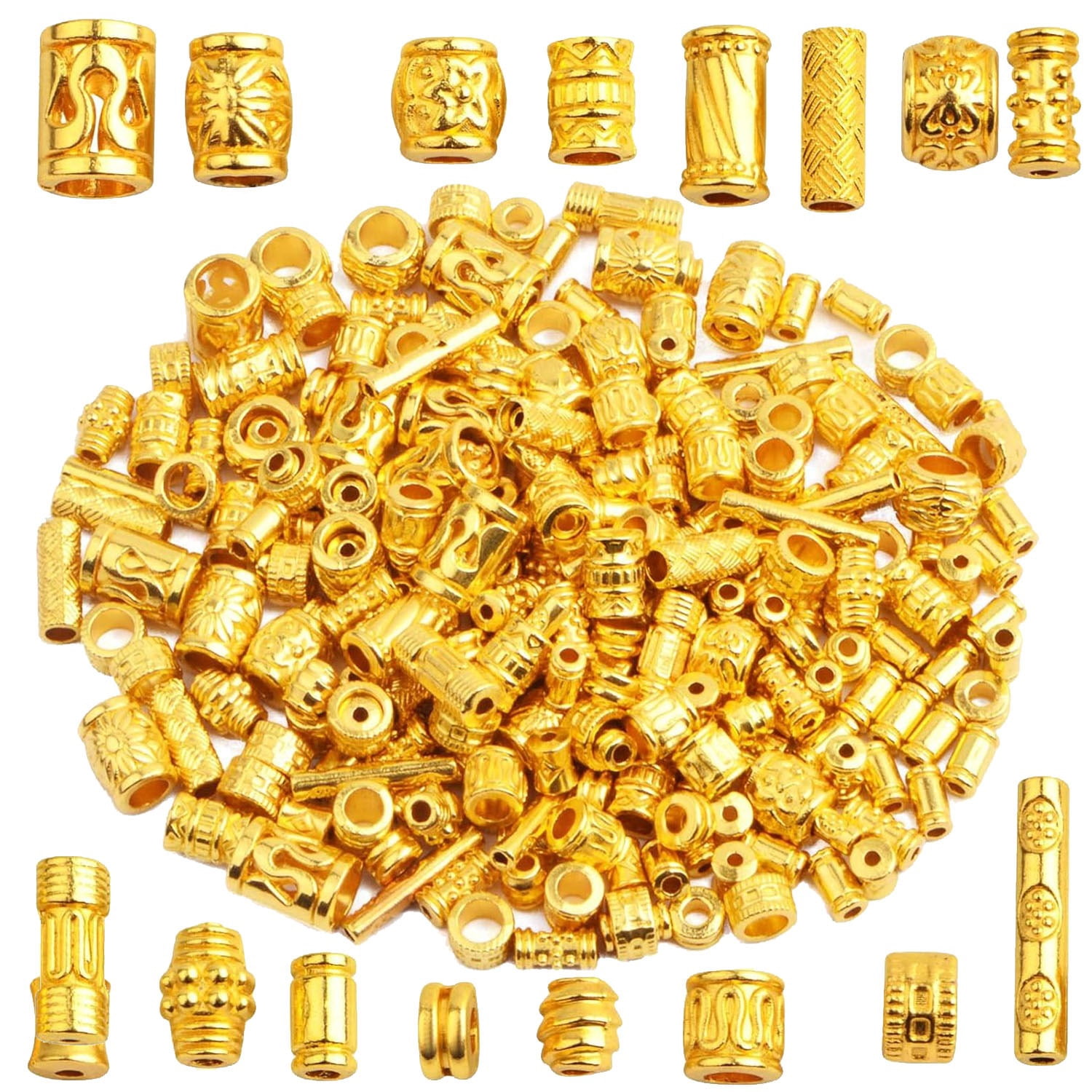 100 Gram Bright Golden，Assorted Styles Column Spacer Beads Alloy Barrel ...