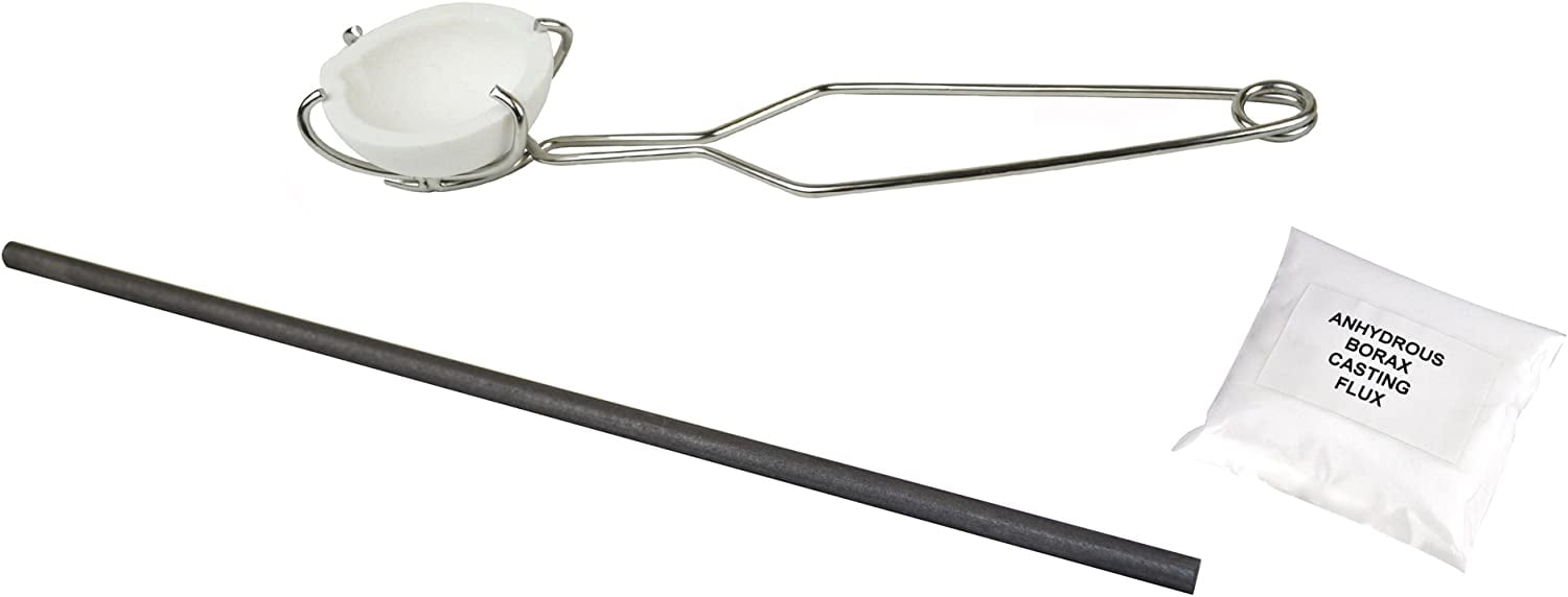 100 Gram Torch Smelting Gold Silver Kit Set Crucible Flux Tong Rod ...