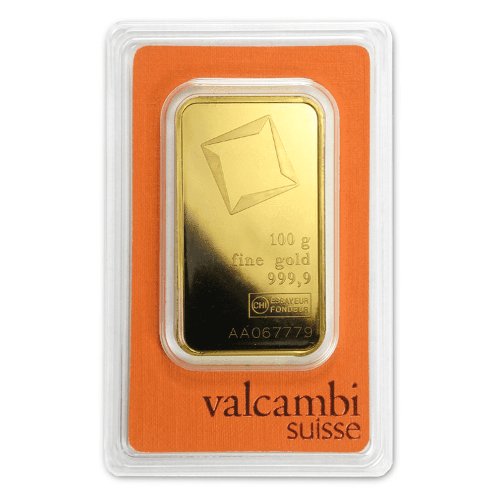 Valcambi Suisse 100g Bullion Gold Bar, .9999 Fine, Uncertified, in ...