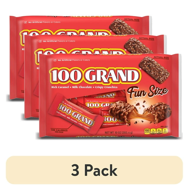 (3 pack) 100 Grand Crispy Milk Chocolate with Caramel, Fun Size ...