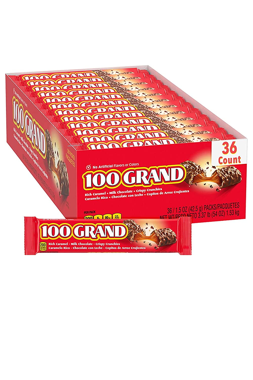 Ferrero 100 Grand Milk Chocolate Candy Bars, Full Size, Party Multi Pack of 36, Individually ...