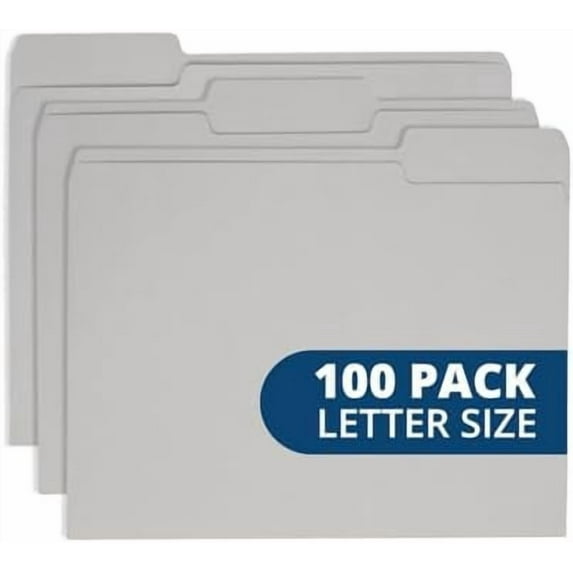 100 Gray File Folders Letter Size - Durable 11pt Grey Folders, 1/3 Cut ...