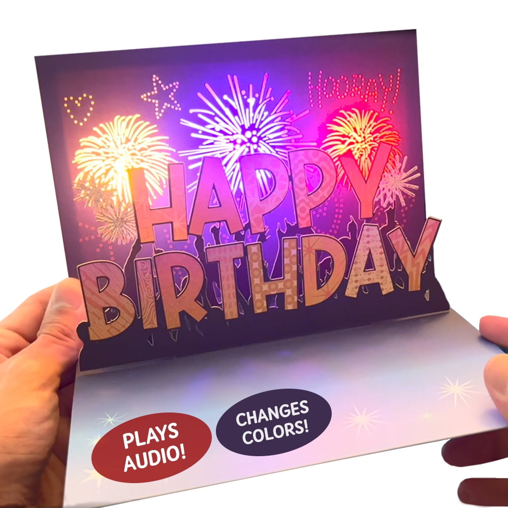 100 Greetings Pop Up Birthday Card with Lights & Sound - Fireworks ...