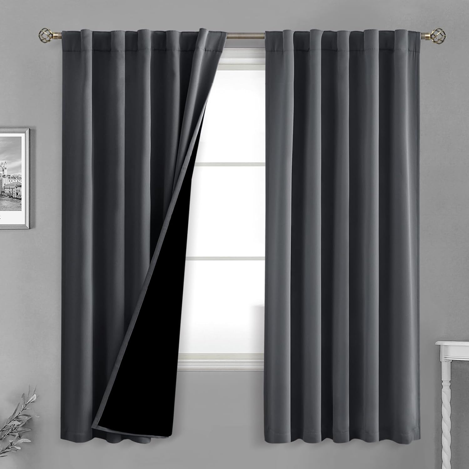 100% Grey Blackout Curtains 72 Inches Long for Bedroom, Double Layer ...