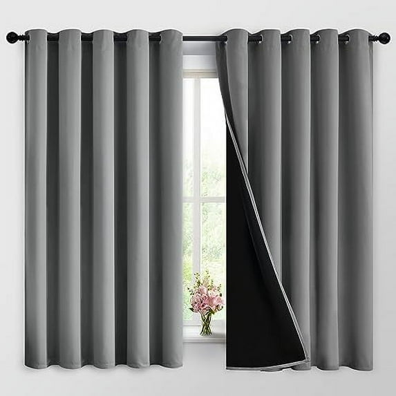 100% Grey Blackout Curtains for Bedroom, Light Blocking Thermal ...