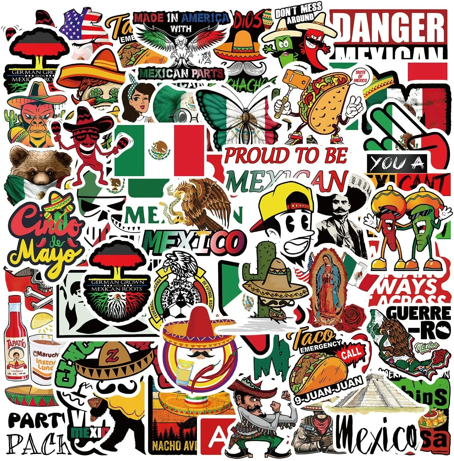 100 Hard Hat Stickers Mexican Tool Box Sticker Pack- Mexico Funny Vinyl ...