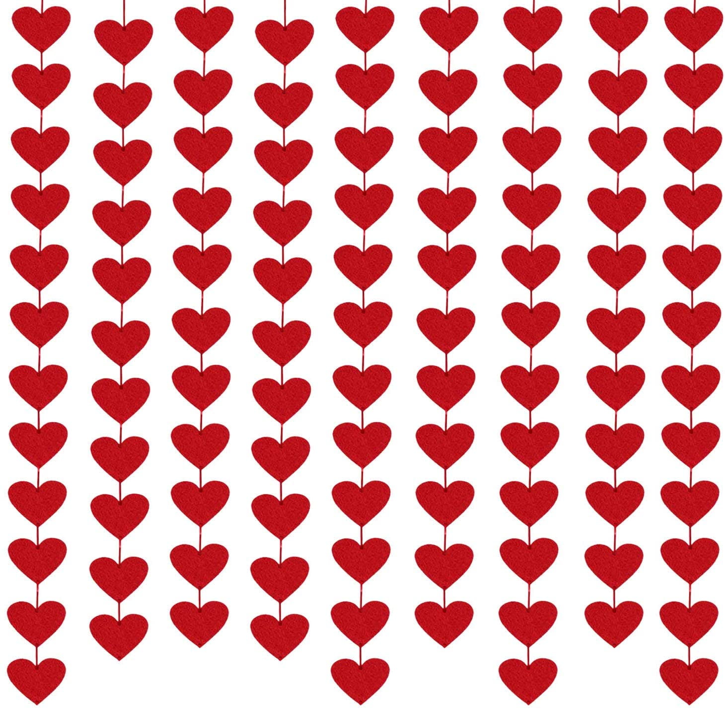 100 Hearts Felt Valentines Garland Red Heart Hanging String Garland ...