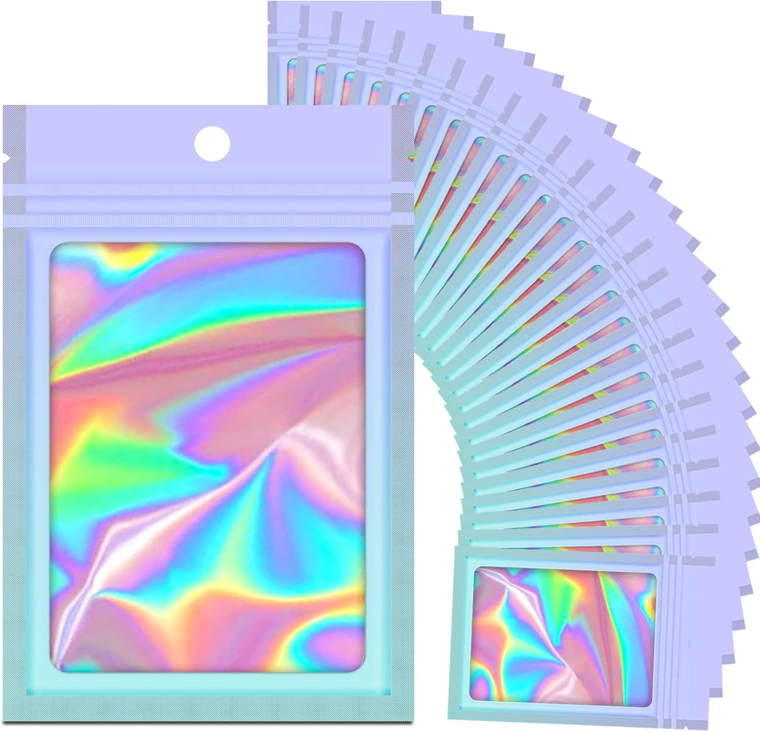 100 Holographic Gradient Mylar Bags with Clear Window, Resealable Zip ...