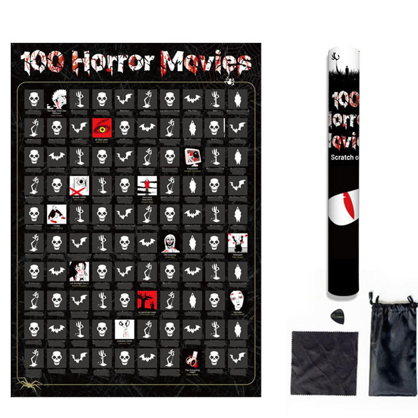 100 Horror Movies Scratch Off Poster For Halloween Must See Movie ...