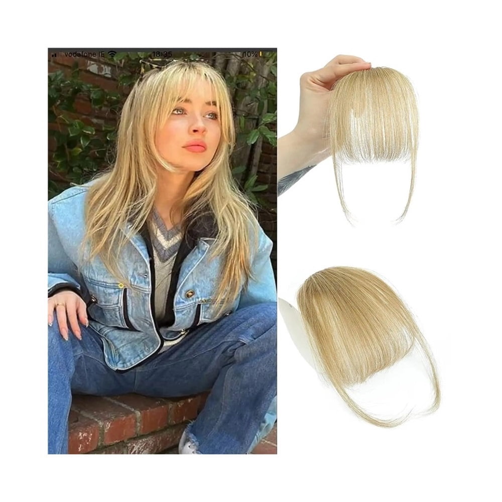 100% Human Hair Wispy Bangs Clip in Hair Extensions Light Blonde Air ...