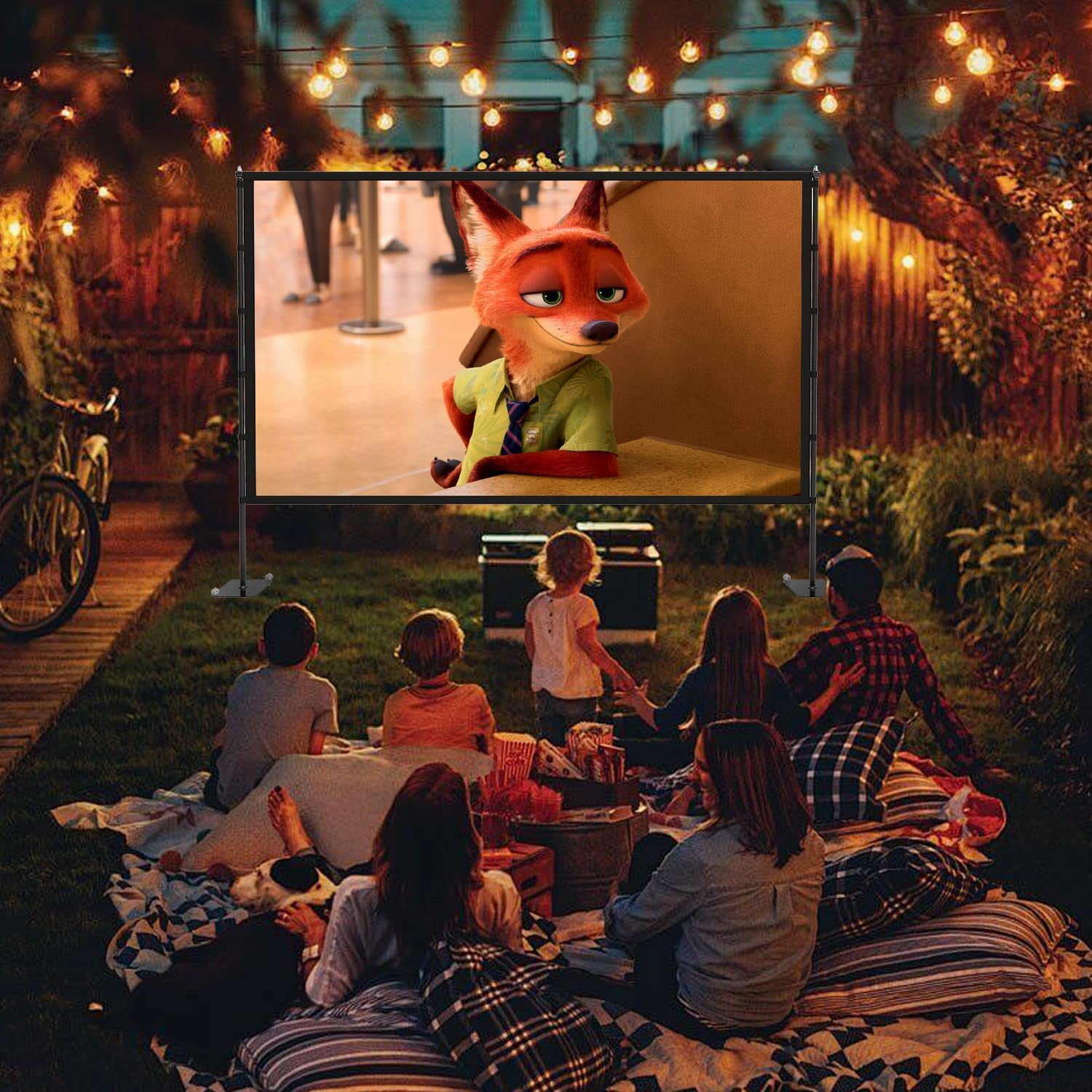 100 Inch Outdoor Projector Screen with Stand - 4K HD Wrinkle-Free Movie ...