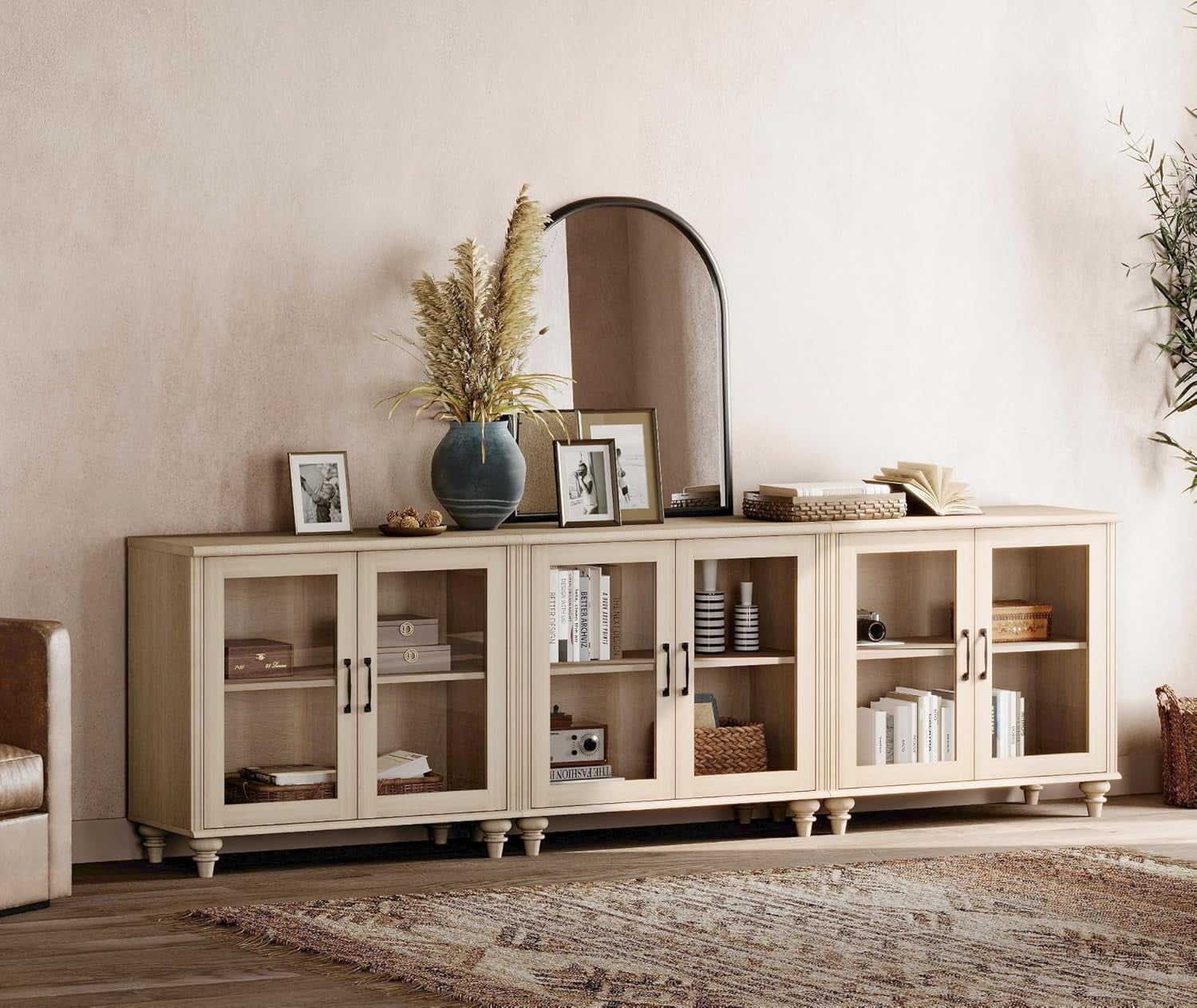 100 Inch TV Stand with Glass Door, Modern Wood TV Cabinet Entertainment ...