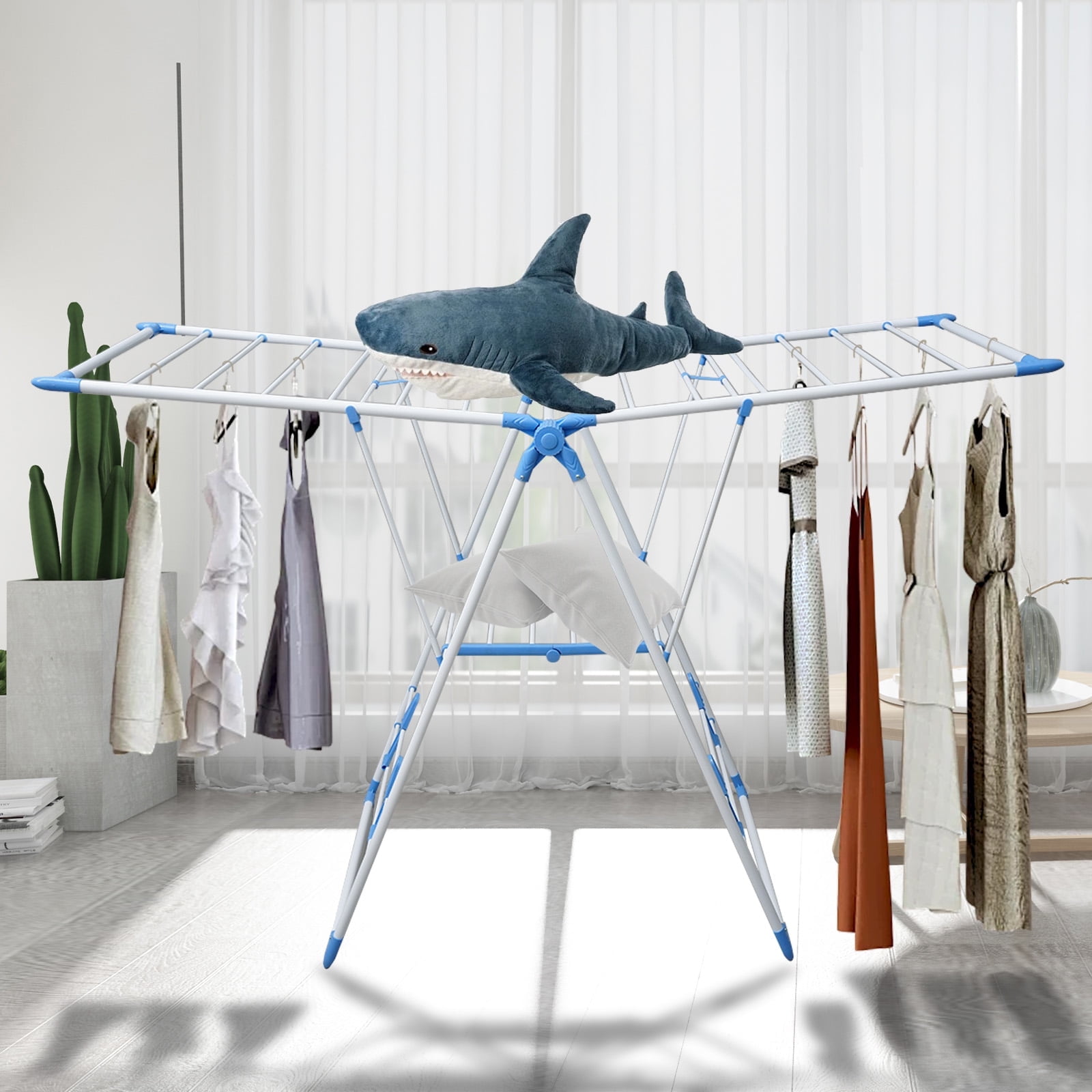 100 Inches Clothes Drying Rack, Foldable Stainless Steel Garment Rack ...