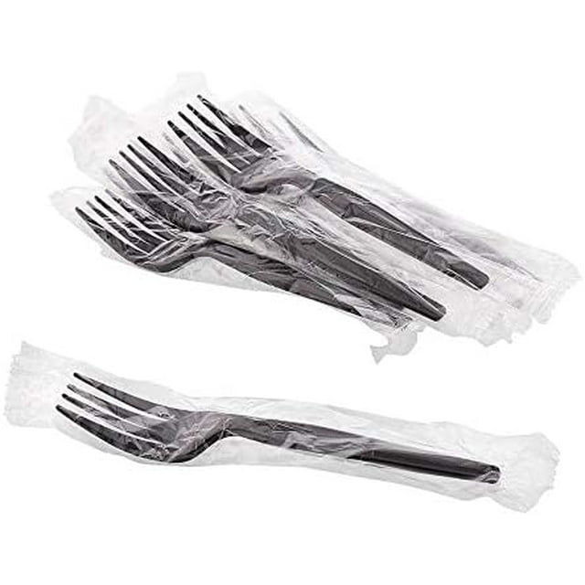 100 Individually Wrapped Black Heavy Weight Plastic Forks. Comfort and ...