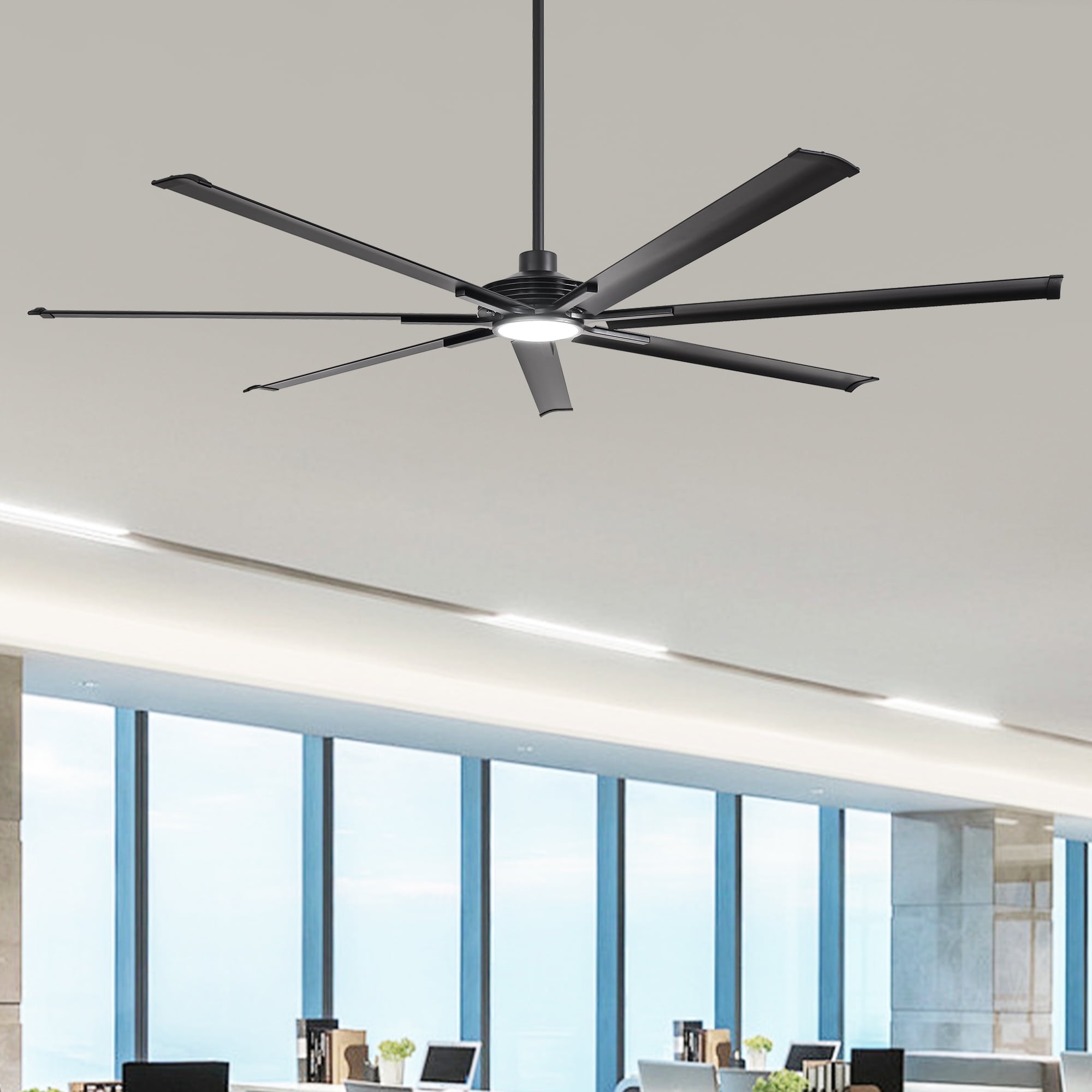 100" Industrial 7-Blade Large Ceiling Fan with Remote and LED Lights ...