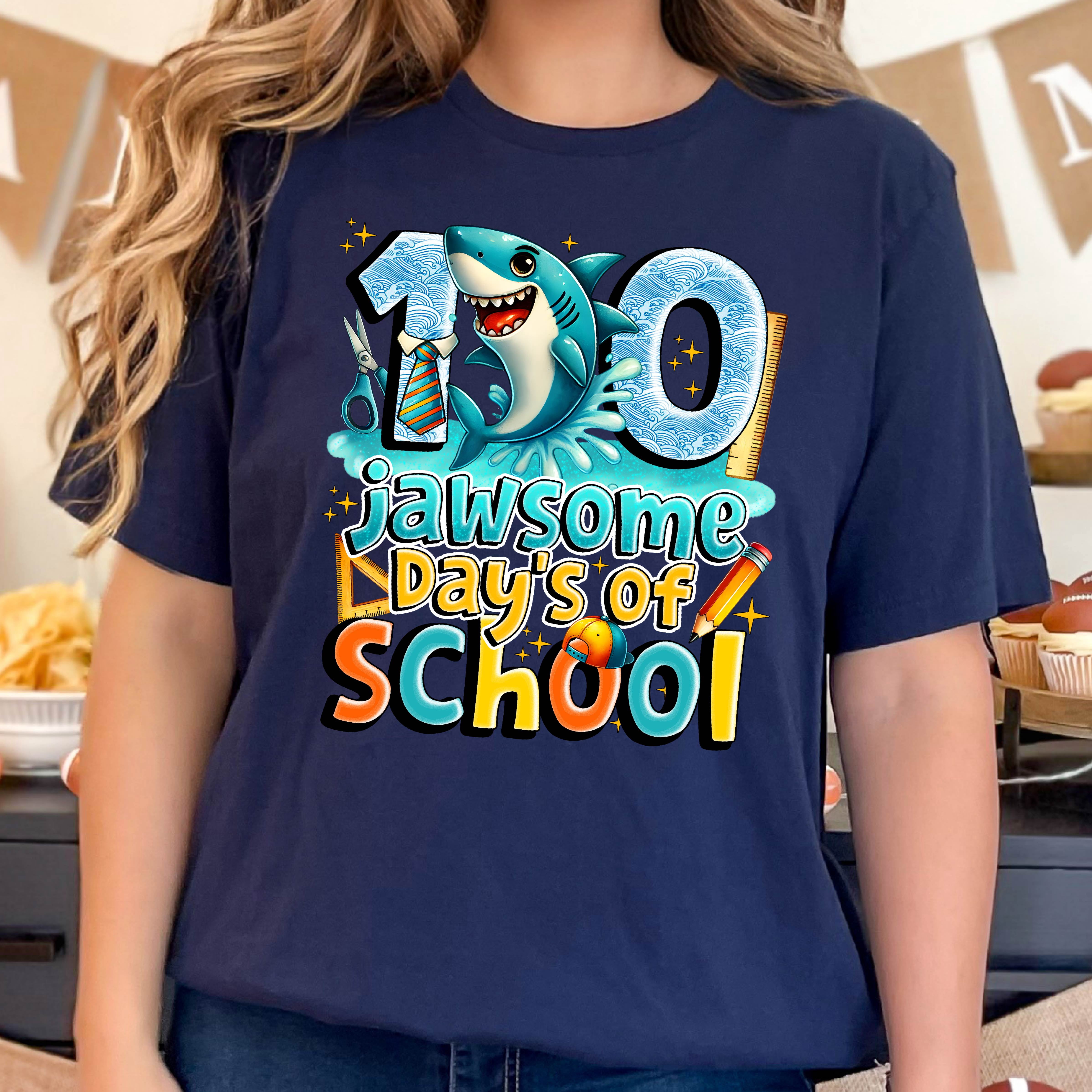100 Jawsome Day’s of School Unisex Adult Cotton Crew Neck T-Shirt ...