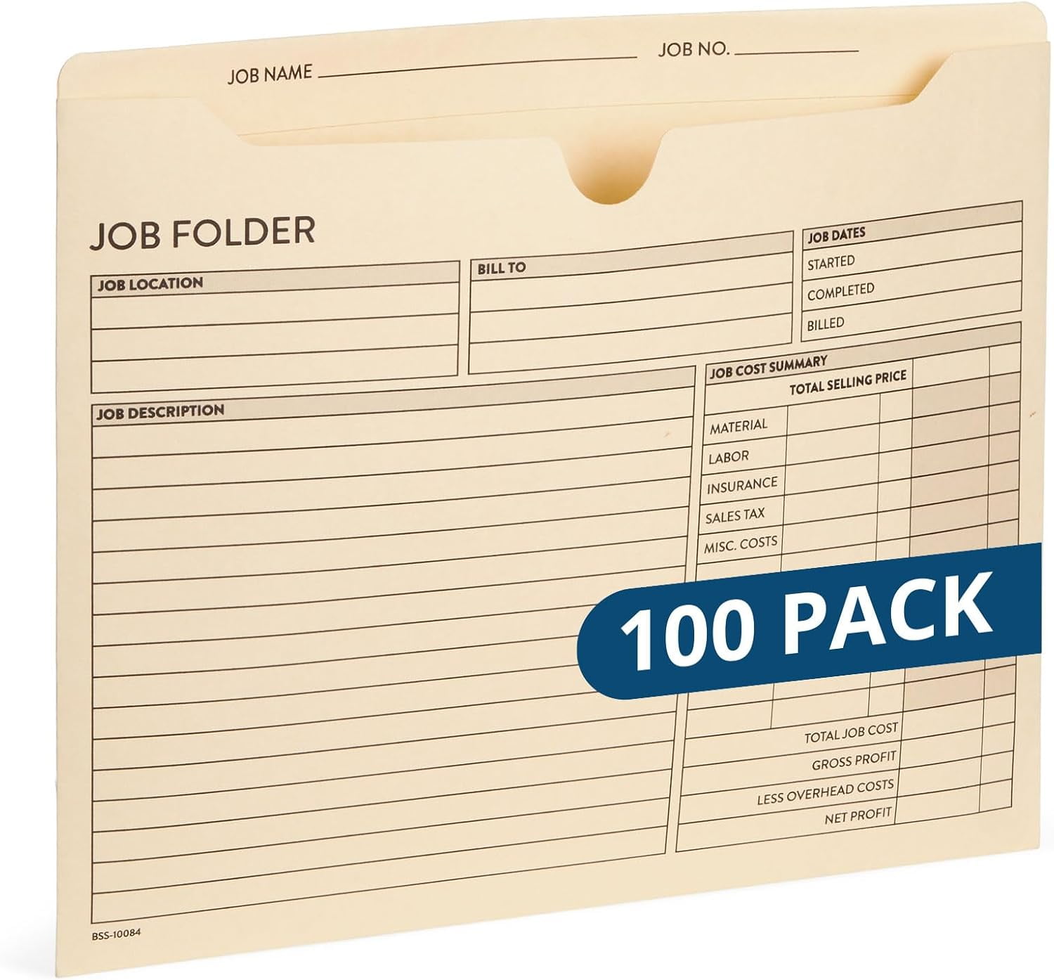 100 Job Folders Construction, 10 x 12 Inches, Project with Preprinting ...