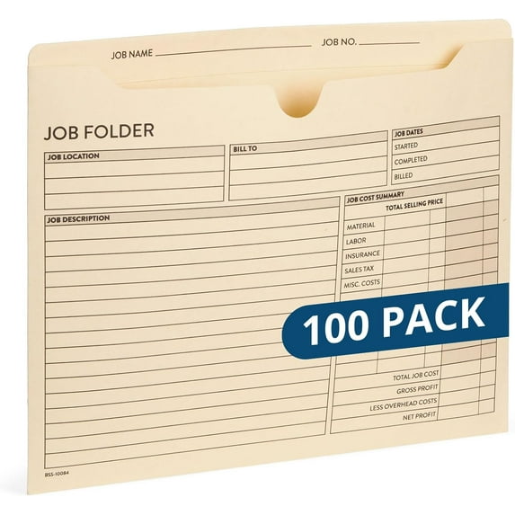 100 Job Folders Construction, 10 x 12 Inches, Project with Preprinting ...