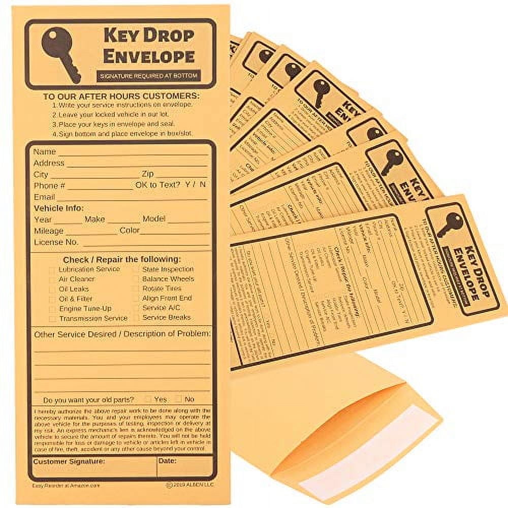 100 Key Drop Off Envelopes for After Hours – Auto Shop Repair/Service ...