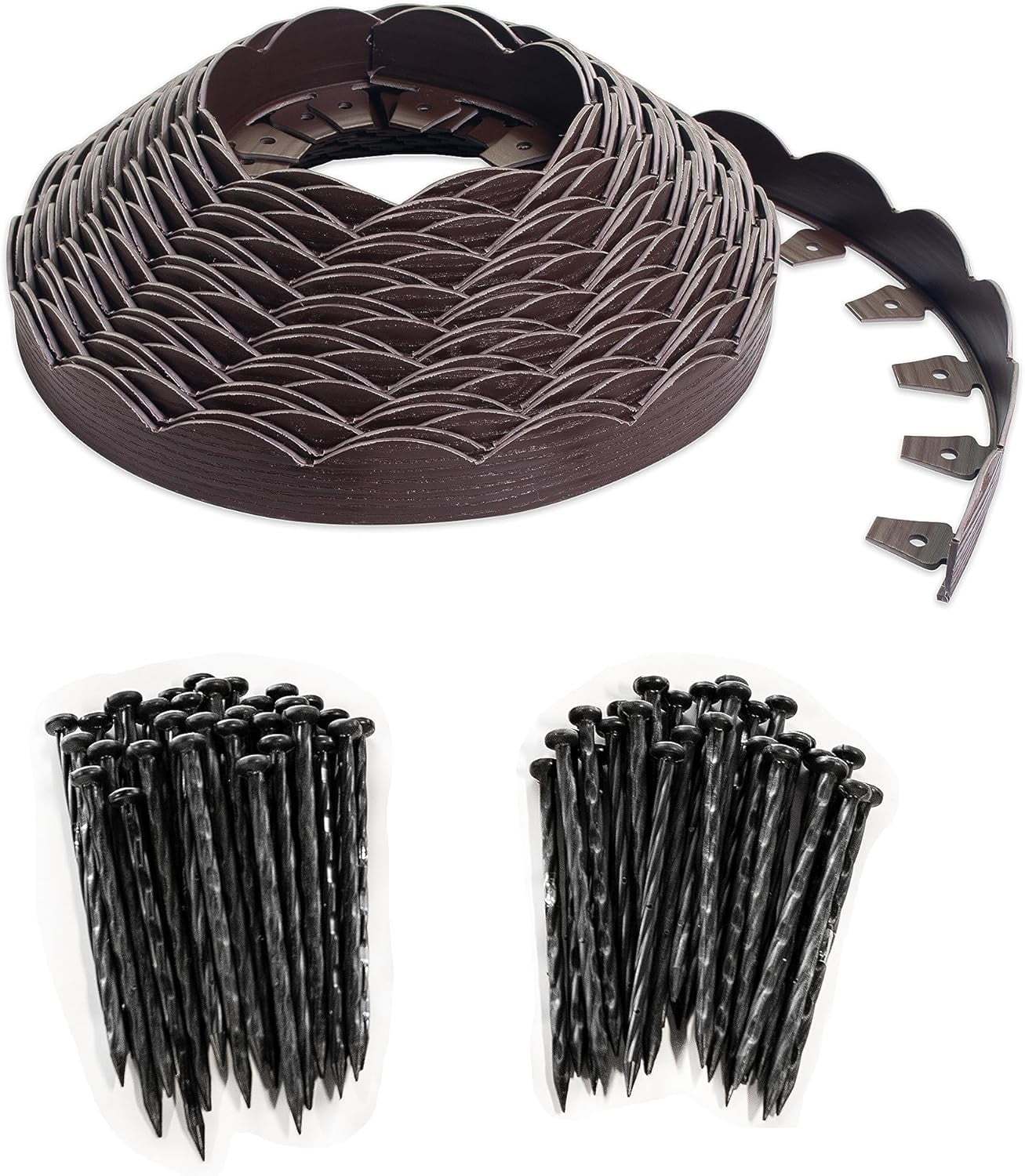 100' Kit of Scallop No-Dig Edging with Extra Anchoring Spikes - Brown ...