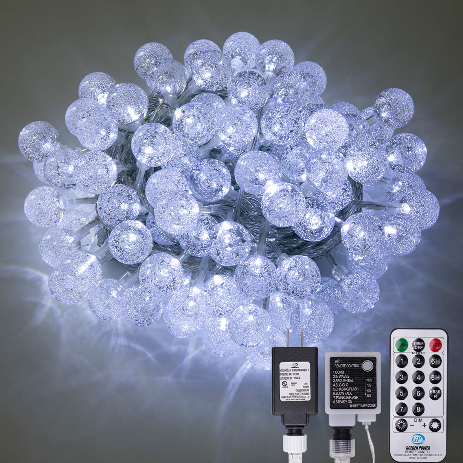 100 LED 49 FT Globe Ball String Lights Crystal Bubble Ball Fairy String ...
