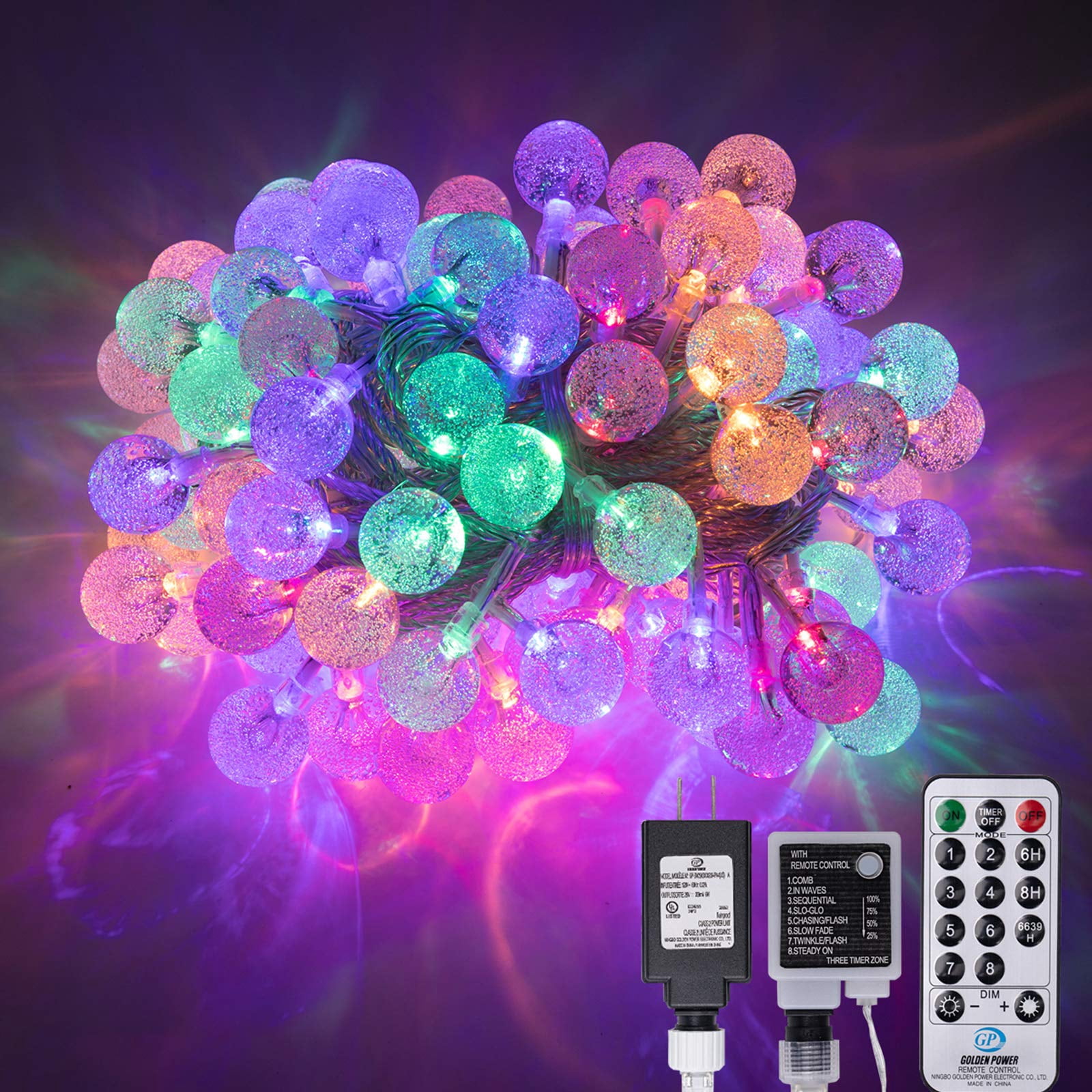 100 LED 49 FT Globe Ball String Lights Crystal Bubble Ball Fairy String ...