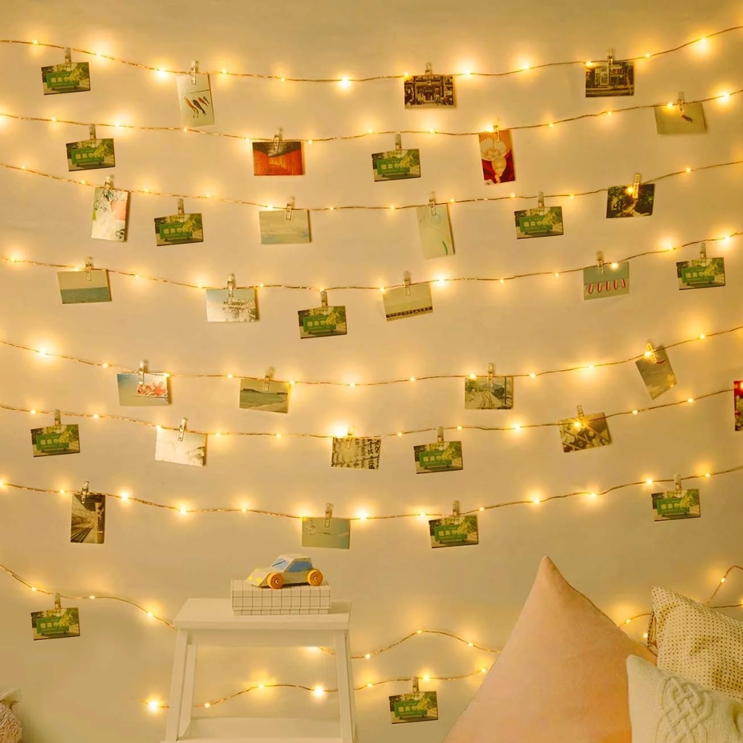 Decute 100 LED 50 Photo Clips String Lights Holder 33FT Starry Fairy ...
