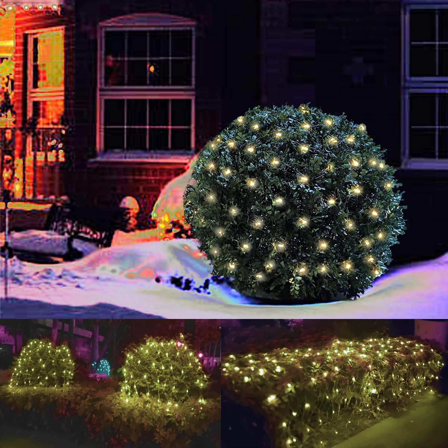 100 LED Christmas Net Lights - 5ft x 5ft Outdoor Indoor Mesh Christmas ...