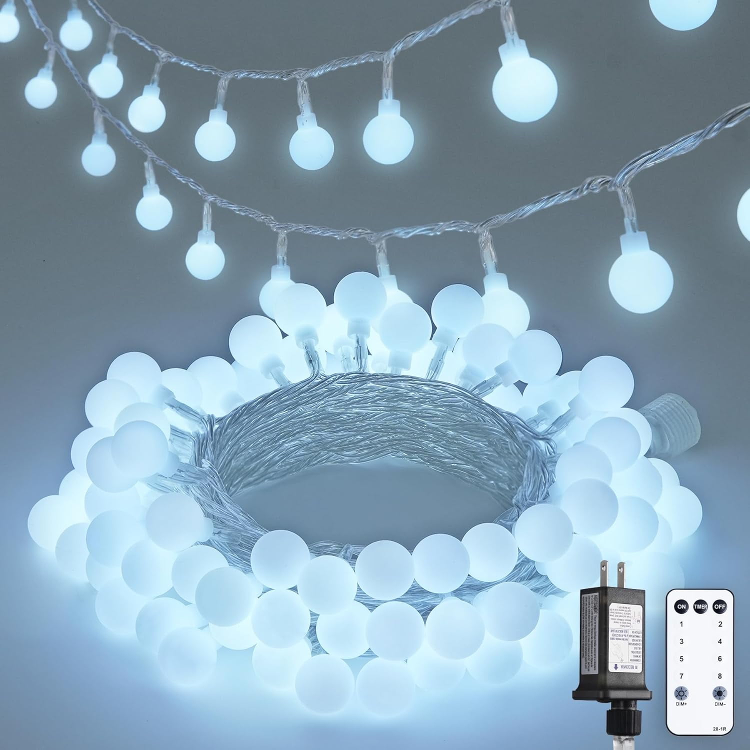 100 LED Connectable Globe String Lights Indoor, 33 ft White String ...