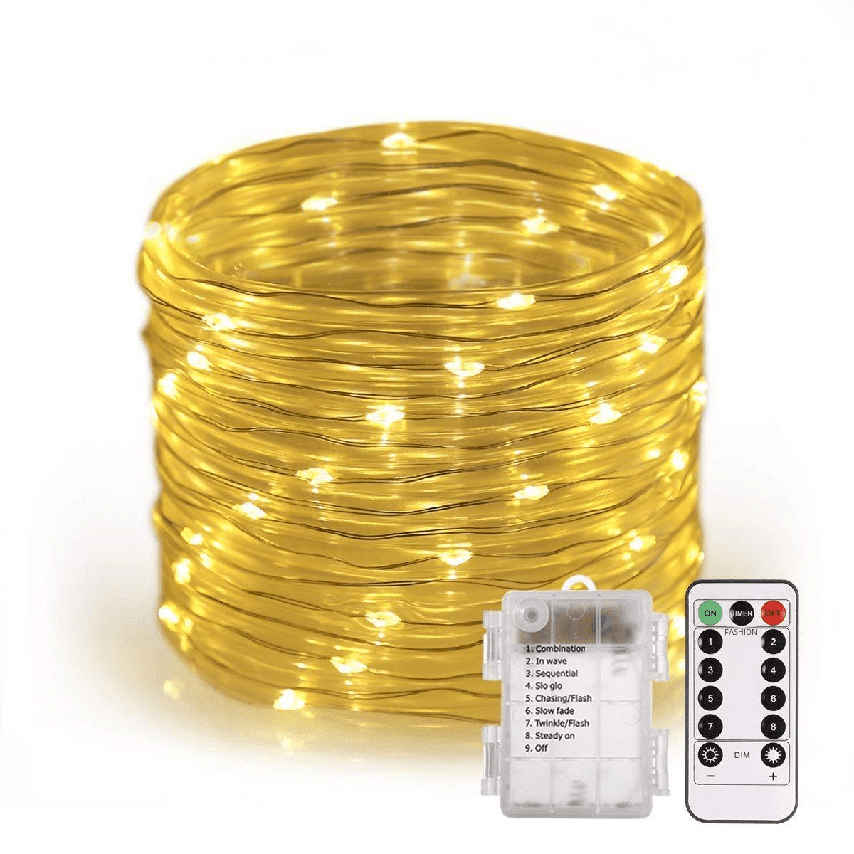 100 LED Copper Wire String Tube Lights Outdoor Waterproof Battery Box ...