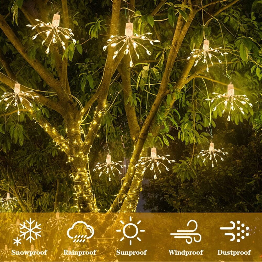 100 LED Solar Powered Firework Starburst String Fairy Lights Outdoor ...