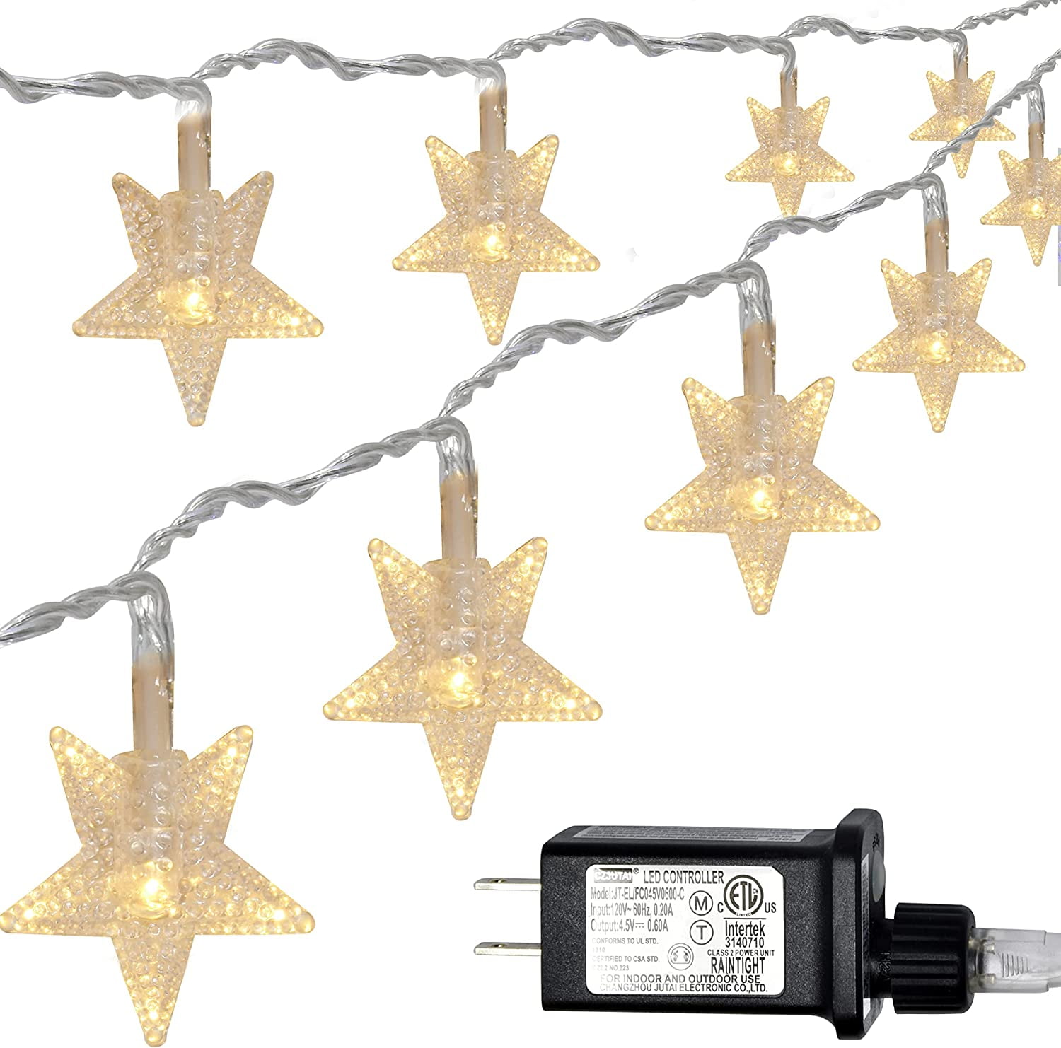 100 LED Star String Lights, Warm White Fairy Lights Christmas Set, 49 ...